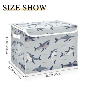 Shark Large Storage Bins with Lid Collapsible Storage Bin Shelf Baskets Cute Bin for Bedroom Closet Shelves Office Nursery