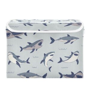 Shark Large Storage Bins with Lid Collapsible Storage Bin Shelf Baskets Cute Bin for Bedroom Closet Shelves Office Nursery