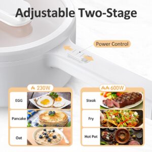 Ankale Hot Pot Electric, 1.5L Electric Ramen Cooker, Portable Non-stick Rapid Noodles Cooker, Multifunctional Mini Pot for Ramen, Shabu Shabu, Oatmeal, Steak, Sauté Pan for Dorm, Travel, Camp, White