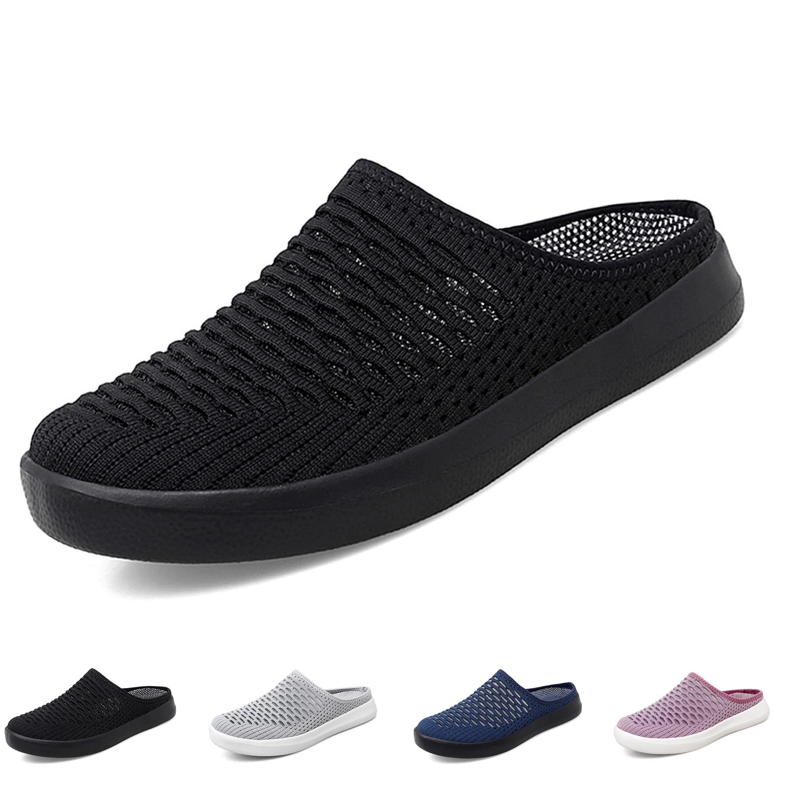 WENOREG Women's Platform Hollow Out Slip On Lightweight Mule Sneakers,Summer Open Back Flats Fashion Mesh Breathe Comfort Walking Shoes Closed Round Toe Low Top Loafer (Black,10,10)