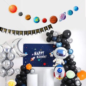 Uniwish Space Banner 9 Pieces Solar System Planets Hanging Paper Garland Outer Space Themed Party Decorations Kids Birthday Party Supplies Photo Backdrop