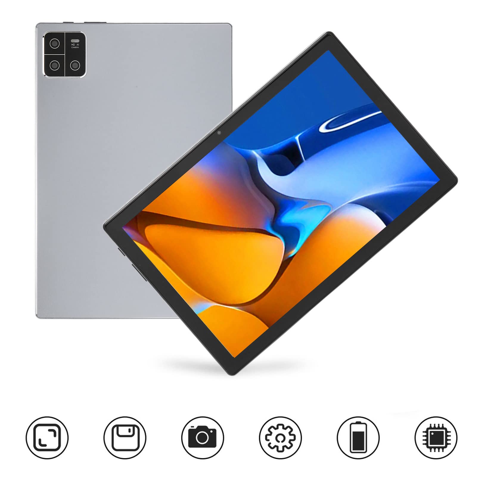 10Inch Tablet for Android 11, 1920x1200 Resolution HD IPS Display 8GB RAM 128GB ROM MT6753 Octa Core CPU, Gaming Tablet for Family Office, Silver