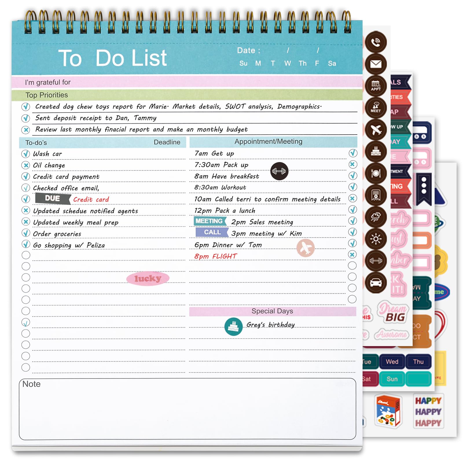 To Do List Notepad, Spiral Bound Undated Daily Planner, 52 Sheets 8.5" X 10.5" Tear Off Task Planning Pad with Checklist, For Work Office Home