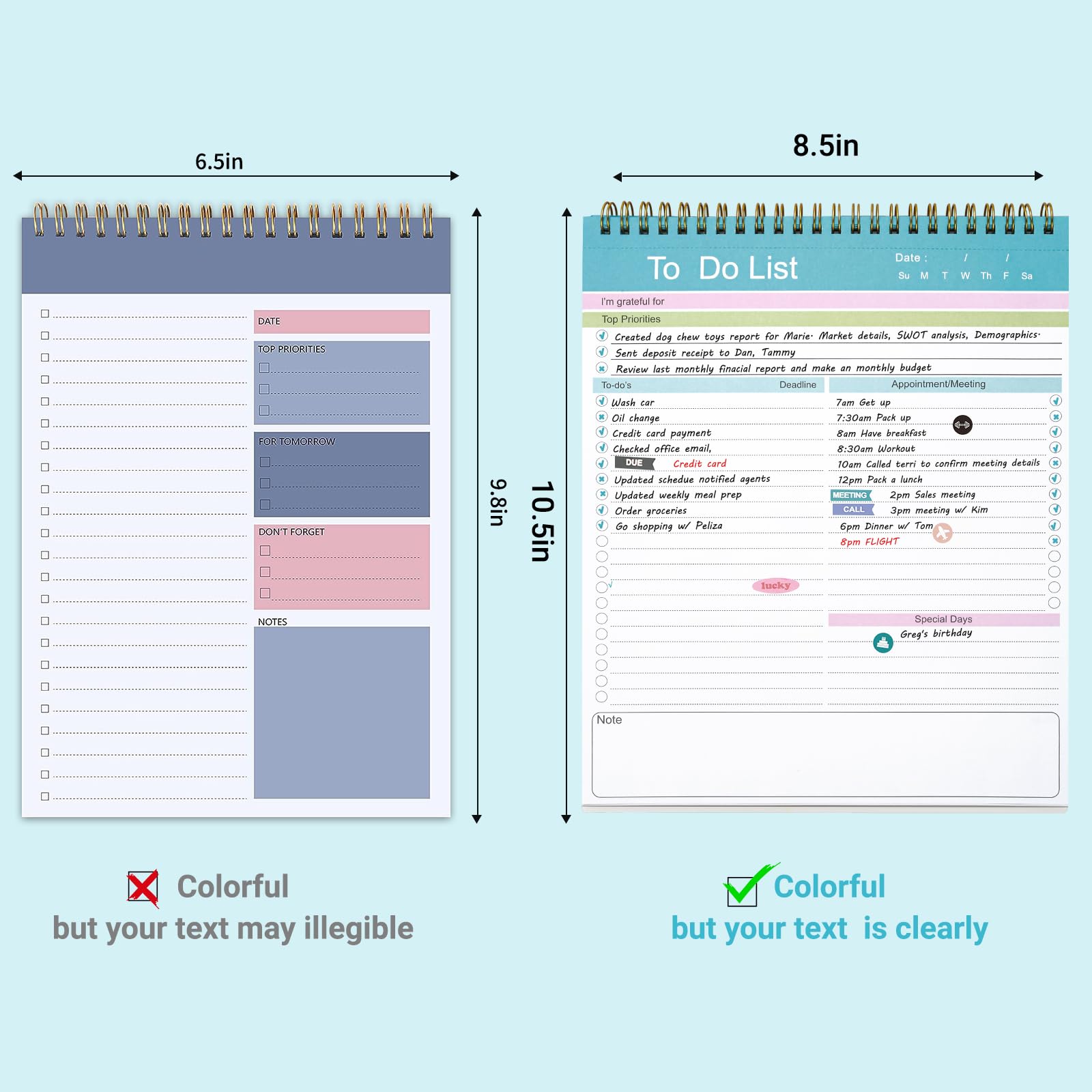 To Do List Notepad, Spiral Bound Undated Daily Planner, 52 Sheets 8.5" X 10.5" Tear Off Task Planning Pad with Checklist, For Work Office Home