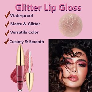 Rosarden Glitter Lip Gloss, Shimmer Lip Gloss, Diamond Shimmer Metallic Lip Gloss,Waterproof Lipstick, Glitter Liquid Lipsticks, Shiny Lip Gloss, Sparkly Glossy Metallic Shimmer, Glitter for Lips, Eyes, Cheeks ,Liquid Matte Lip Gloss, Shiny Lip Tint Plump