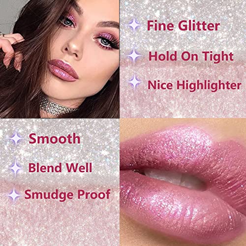 Rosarden Glitter Lip Gloss, Shimmer Lip Gloss, Diamond Shimmer Metallic Lip Gloss,Waterproof Lipstick, Glitter Liquid Lipsticks, Shiny Lip Gloss, Sparkly Glossy Metallic Shimmer, Glitter for Lips, Eyes, Cheeks ,Liquid Matte Lip Gloss, Shiny Lip Tint Plump