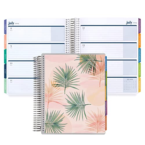 7" x 9" Platinum Spiral Coiled Life Planner (July 2023 - December 2024) - Watercolor Palms Classic Cover + Inspire Interior Pages. Horizontal Weekly & Monthly Agenda by Erin Condren