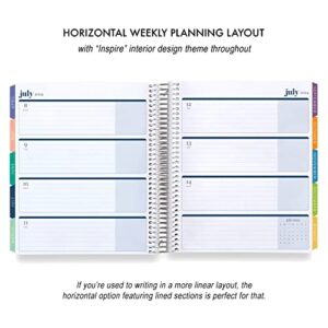 7" x 9" Platinum Spiral Coiled Life Planner (July 2023 - December 2024) - Watercolor Palms Classic Cover + Inspire Interior Pages. Horizontal Weekly & Monthly Agenda by Erin Condren