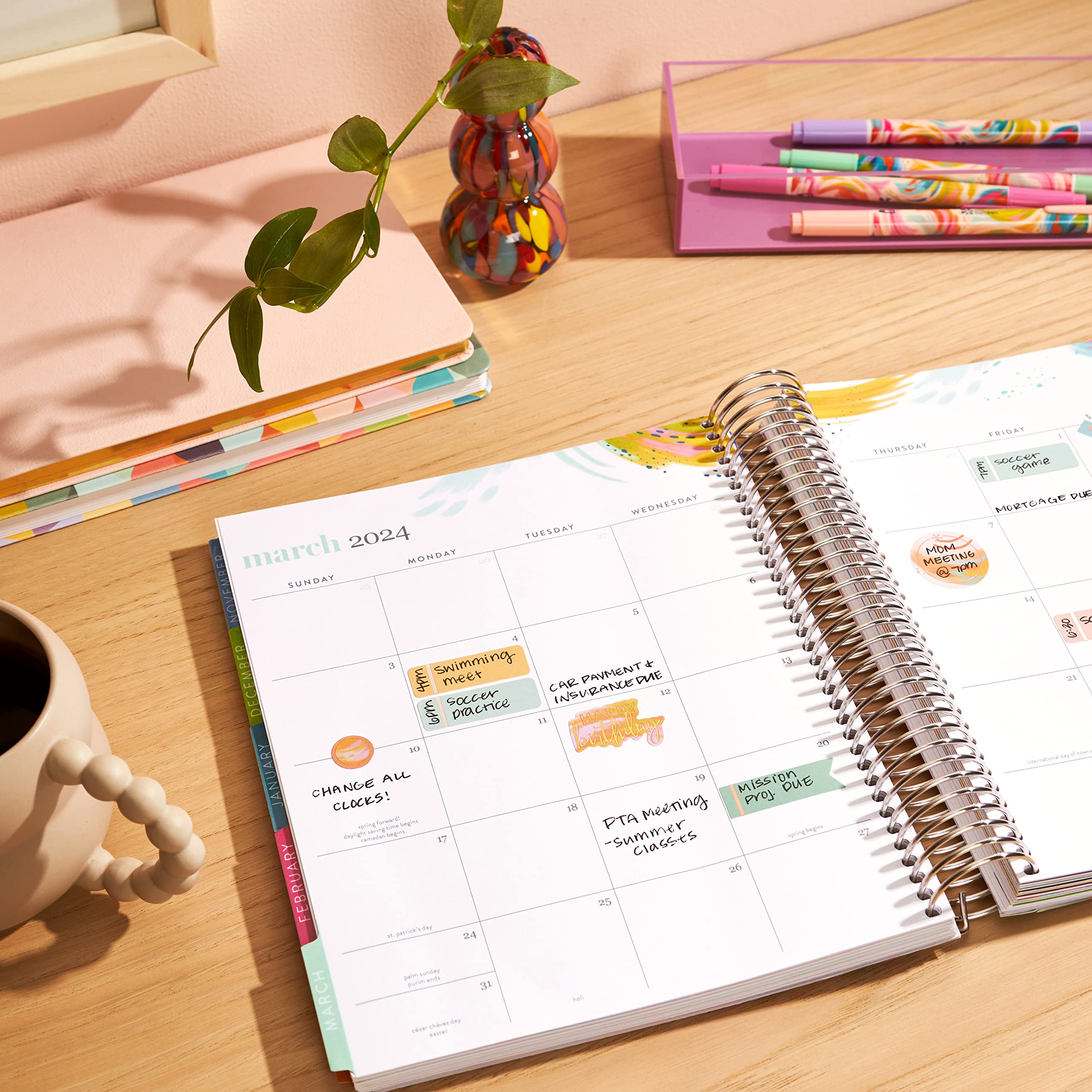 Set of Two - A5 Platinum Spiral Coiled Daily Life Planner Duo (July 2023 - June 2024) - Wildflowers Classic + Wildflowers Classic Covers. Wildflowers Interior Pages by Erin Condren