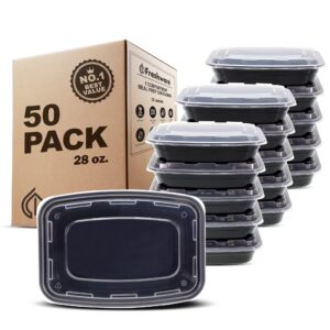 freshware meal prep containers [50 pack] 1 compartment with lids, food storage containers, bento box, bpa free, stackable, microwave/dishwasher/freezer safe (28 oz)