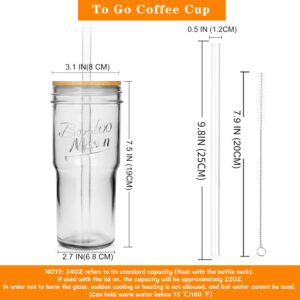 ANOTION Glass Cups with Lids and Straws 2 Packs, 24oz Travel Coffee Mug Wide Mouth Mason Jar Iced Coffee Cup Smoothie Cup Glass Tumbler Tea Cup Clear Cute Water Cups Drinking Jars Glasses