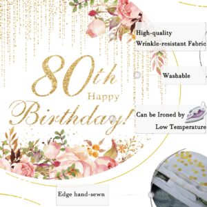 Rsuuinu Happy 80th Birthday Backdrop for Women Flowers Photography Background 80th Birthday Floral Birthday Party Decorations Supplies Favors Cake Table Banner Photo Booth Studio Props 7x5ft