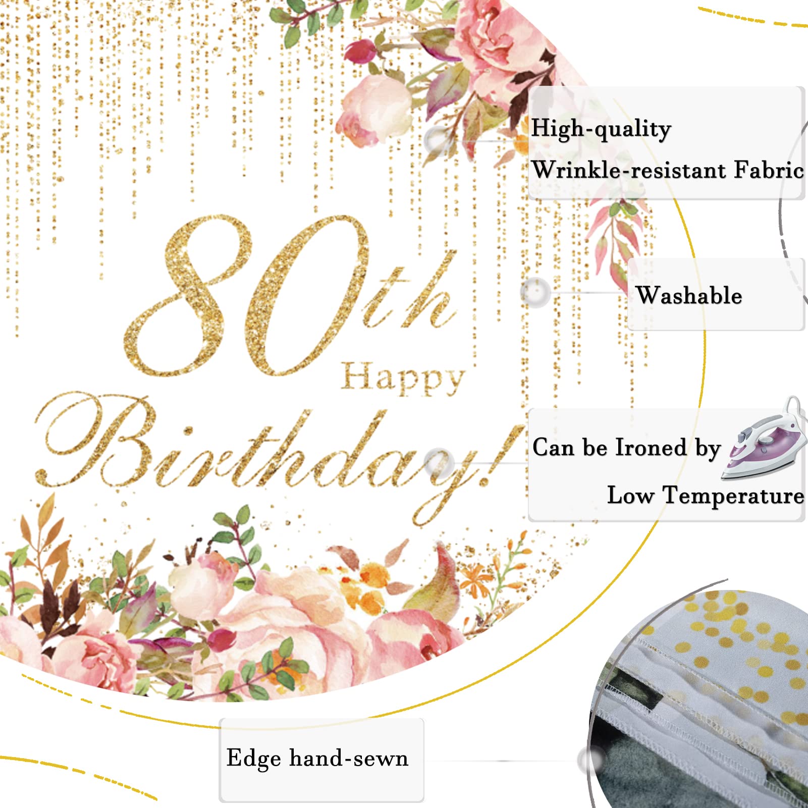 Rsuuinu Happy 80th Birthday Backdrop for Women Flowers Photography Background 80th Birthday Floral Birthday Party Decorations Supplies Favors Cake Table Banner Photo Booth Studio Props 7x5ft