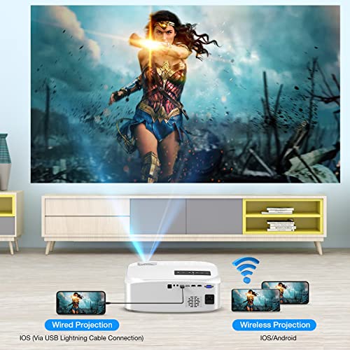 WiFi Projector, GROVIEW Native 1080P Wireless Projector, Support 4K, Supports 5G WiFi, 9500 Lux, 300'' Display Screen, Compatible with iPhone/Android/TV Stick/HDMI/VGA/USB/TV Box/Laptop/DVD/PS4