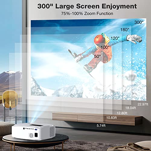 WiFi Projector, GROVIEW Native 1080P Wireless Projector, Support 4K, Supports 5G WiFi, 9500 Lux, 300'' Display Screen, Compatible with iPhone/Android/TV Stick/HDMI/VGA/USB/TV Box/Laptop/DVD/PS4