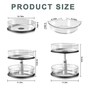 Auzeuner 2 Tier Lazy Susan Organizer,Lazy Susan Turntable for Cabinet,Bathroom,Makeup, Turntable with Adjustable Height,with 1 Large Bin and 3 Dividers Bins, Removable, Clear Spice Rack (White)