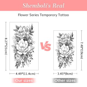 64 Sheets Flowers Temporary Tattoos for Women Girls Adults, Shemboli 3d Floral Tattoo Realistic Fake Tattoos, Waterproof Sunflower Butterfly Tattoo Stickers, Fake Body Arm Neck Chest Shoulder Tattoos