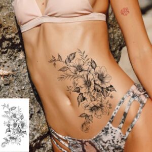 64 Sheets Flowers Temporary Tattoos for Women Girls Adults, Shemboli 3d Floral Tattoo Realistic Fake Tattoos, Waterproof Sunflower Butterfly Tattoo Stickers, Fake Body Arm Neck Chest Shoulder Tattoos