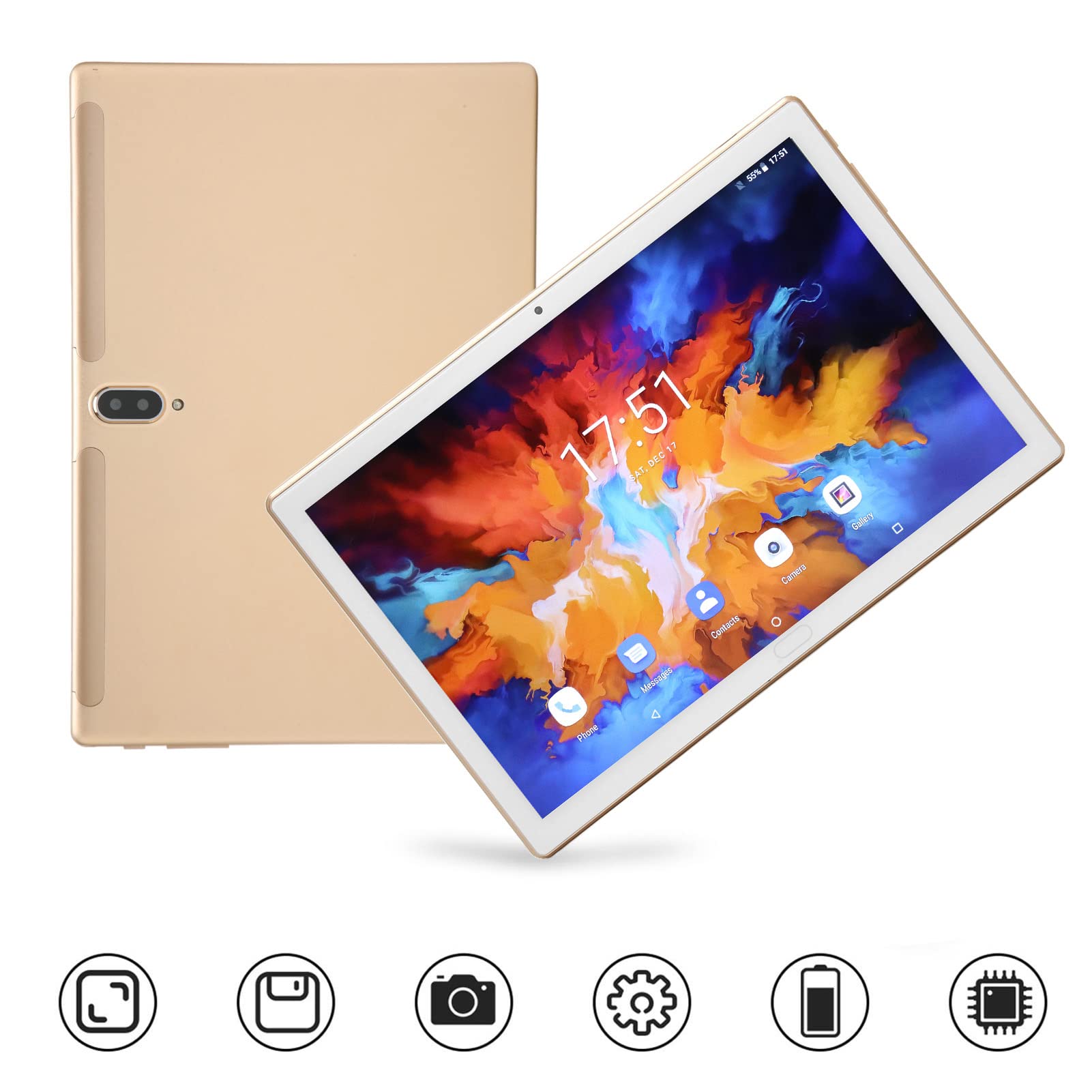 aqxreight HD Tablet, Dual Camera 10.1 Inch Tablet US Plug 100-240V 5G WiFi for Learning for Android 11.0 (Gold)