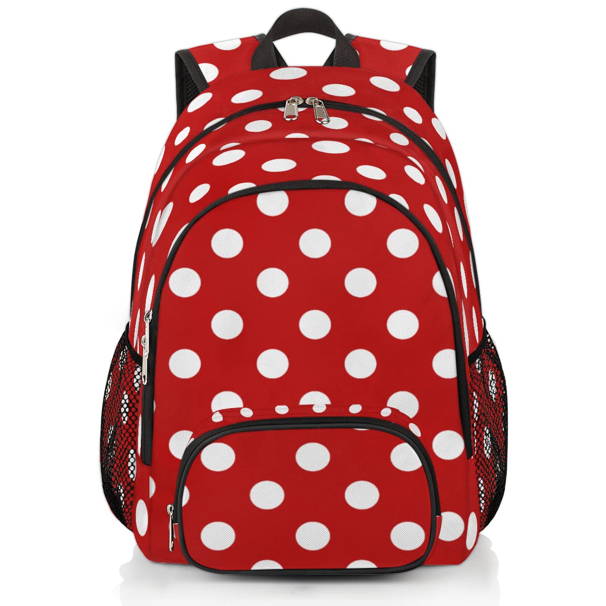 Elementary School Bags for Teens, Red White Polka Dot Kids Backpacks Polka Dot Lightweight Bookbags Waterproof Sturdy Schoolbag Daypack for Girls Boys