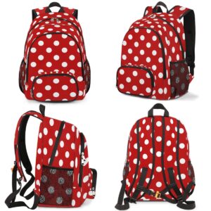 Elementary School Bags for Teens, Red White Polka Dot Kids Backpacks Polka Dot Lightweight Bookbags Waterproof Sturdy Schoolbag Daypack for Girls Boys