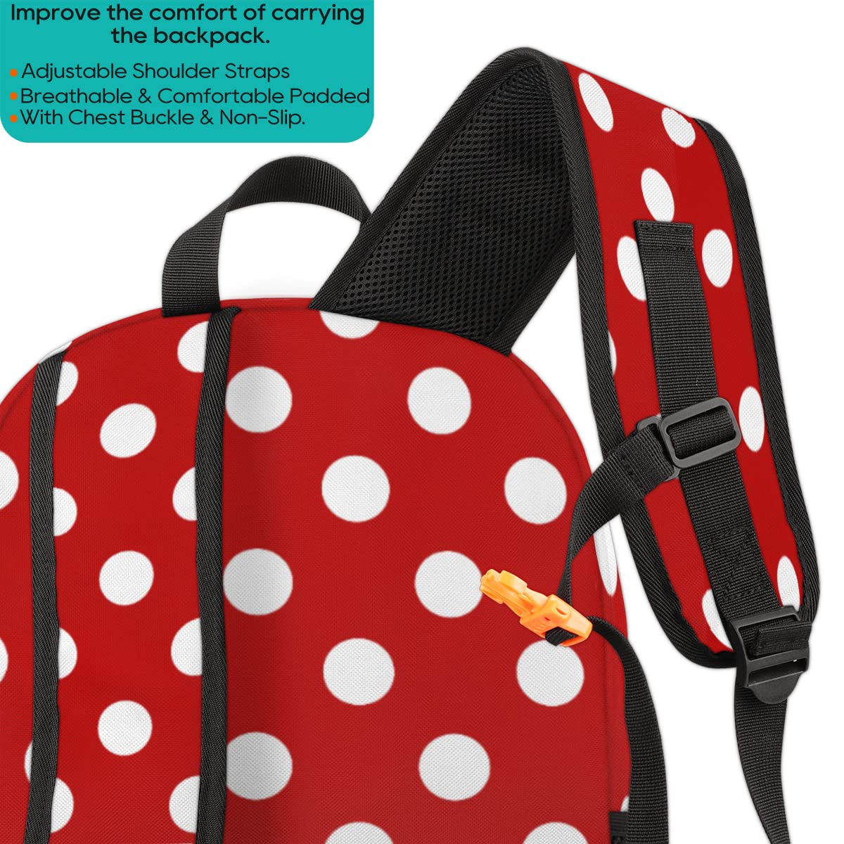 Elementary School Bags for Teens, Red White Polka Dot Kids Backpacks Polka Dot Lightweight Bookbags Waterproof Sturdy Schoolbag Daypack for Girls Boys