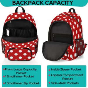 Elementary School Bags for Teens, Red White Polka Dot Kids Backpacks Polka Dot Lightweight Bookbags Waterproof Sturdy Schoolbag Daypack for Girls Boys