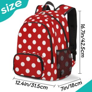 Elementary School Bags for Teens, Red White Polka Dot Kids Backpacks Polka Dot Lightweight Bookbags Waterproof Sturdy Schoolbag Daypack for Girls Boys