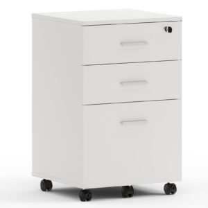 maxtown 3 drawer file cabinet, wood filing cabinet for home office, file cabinet office drawer with lock, rolling filing cabinet for a4/letter size, white