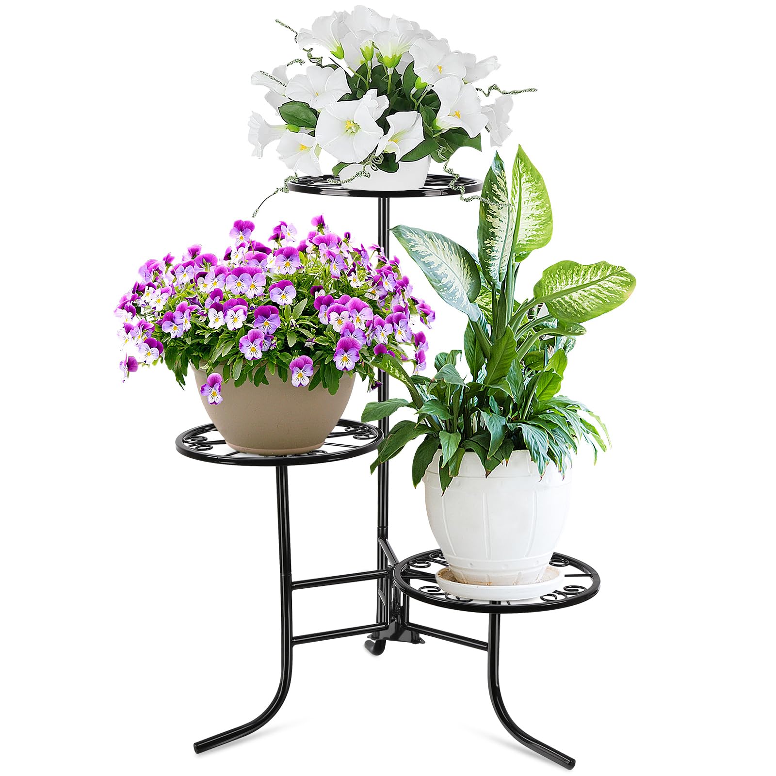 3 Tier Plant Stand, 3 Tier Plant Stands Indoor, Three Tiered Plant Stand Plant Holders for Outside Corner Plant Stand for Patio Garden Living Room Balcony, Black