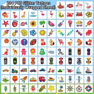 Partywind 408 PCS Temporary Tattoos for Kids, Glow and Glitter Fake Tattoo Stickers for Boys Girls Party Supplies Favors, Cute Goodie Bag Stuffers Gifts for Children (Individually Wrapped Sheet)