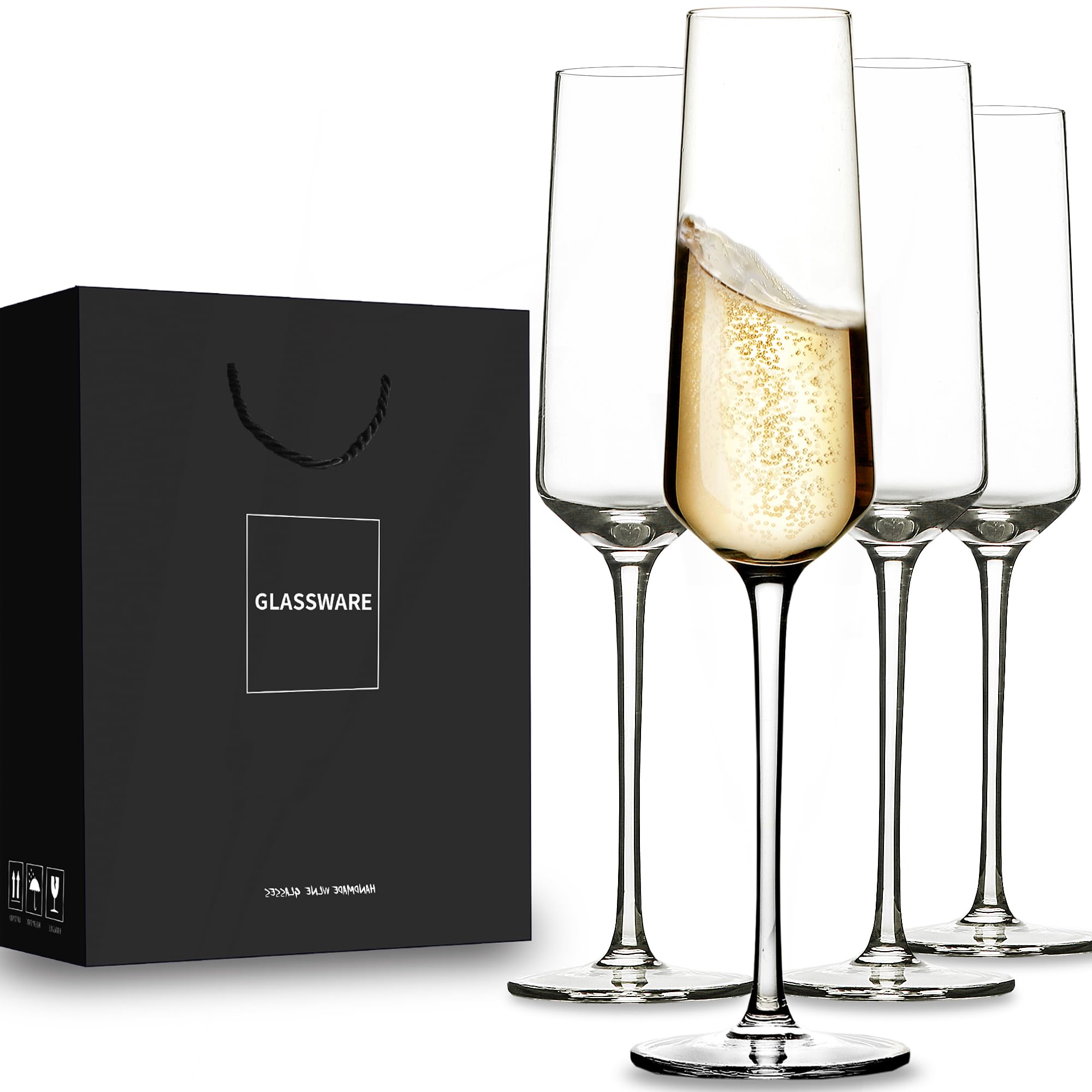 MACLETON Champagne Flutes Set of 4, Premium Stemmed Crystal Champagne Glasses – Exquisite Craftsmanship – Ideal for Home Bar, Special Occasions