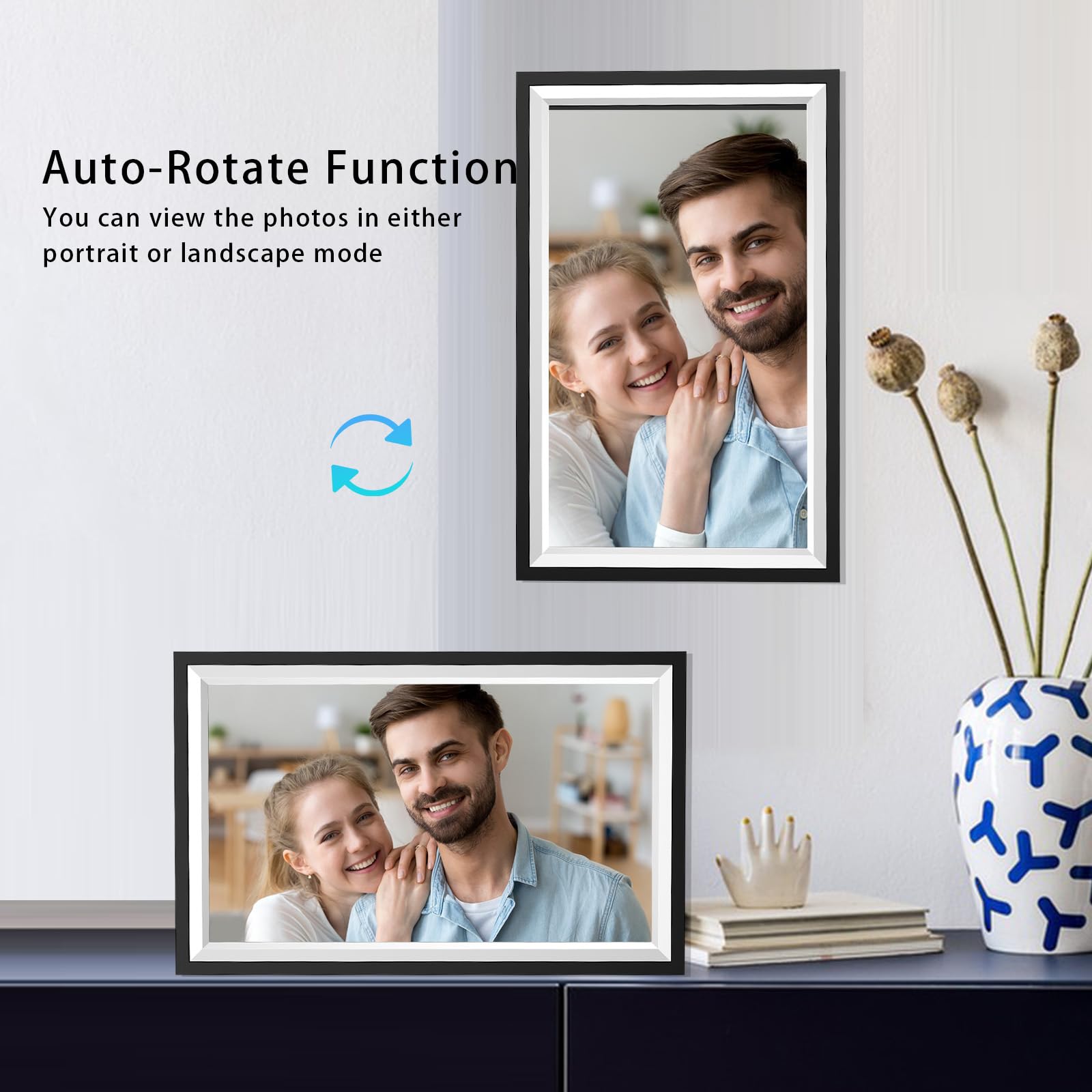 WiFi Digital Picture Photo Frame 15.6” FHD Touch Screen with 32GB Storage, 1920 * 1080 IPS Screen, Slideshow, Auto-Rotate, Easy Setup to Share Photos or Videos via APP, Gift for Family & Friends