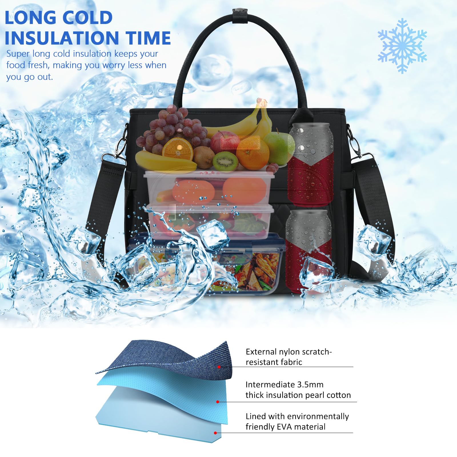 MIYCOO Lunch Bag Lunch Box Women with 2 Ice Packs - Leakproof Insulated Lunch Cooler Bag for Men Women - Large Lunch Tote Bags Adults, Black