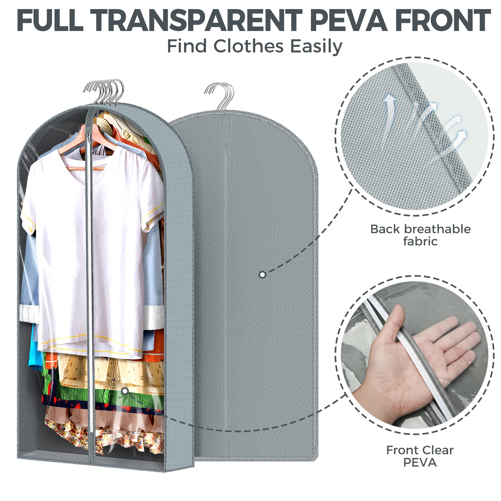 6 pcs 40" Garment Bags for Hanging Clothes, Clear Suit Bags for Closet Storage Clothing Storage, Garment Bags for Travel Covers with 4" Gussets for Coats, Jackets, Shirts and Sweater