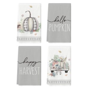 artoid mode truck leaves hello pumpkin fall kitchen towels dish towels, 18x26 inch happy harvest decoration hand towels set of 4