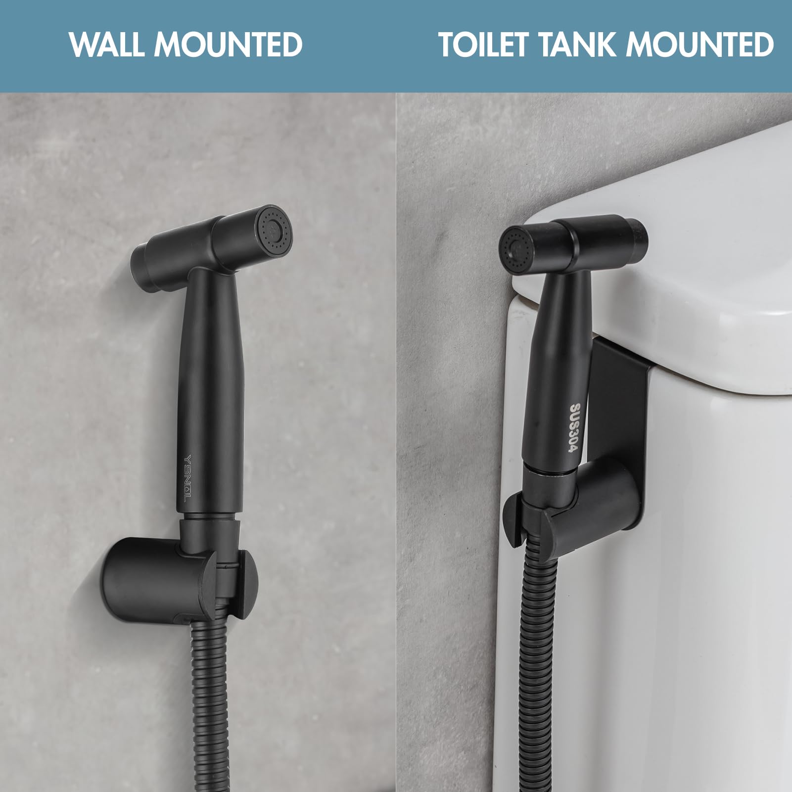 New Version Handheld Bidet Sprayer for Toilet, Ysnol Premium Stainless Steel Bathroom Bidet Sprayer Set with Superior Complete Accessories&One Button Switch, Support Wall or Toilet Mount - Matte Black