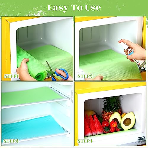 Nuanchu 4 Pcs Refrigerator Liners 4 Color Mixed Fridge Liner 12 x 118 inch Washable Oilproof Refrigerator Mats Waterproof Cover Pads for Freezer Kitchen Cabinet Drawer Cupboard Glass Shelves Table