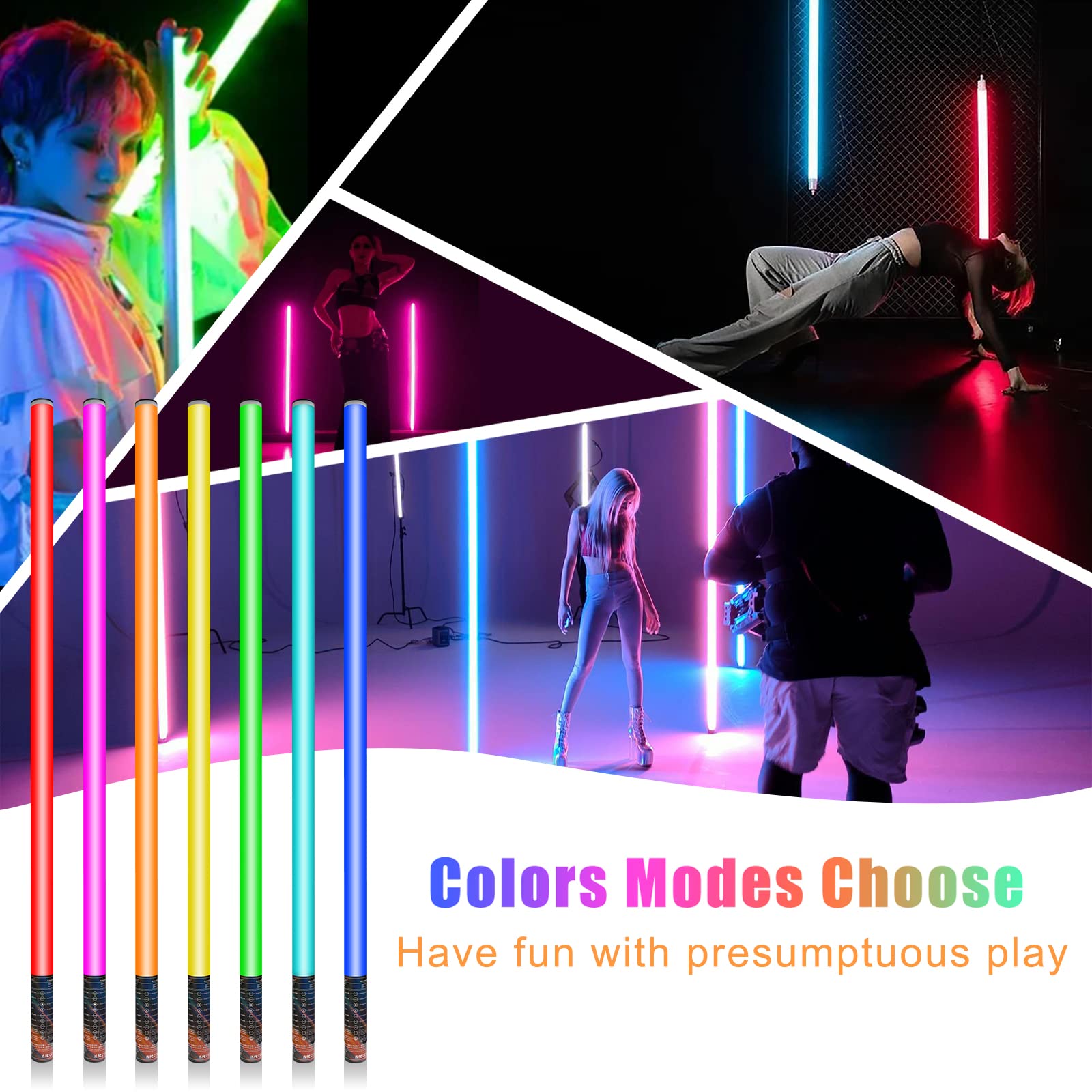 4 Pack 4ft Portable Battery Powered Tube Light 120cm Handheld LED Tube Lights with Tripods, 500 Vivid Effects, Light Tube for Video and Photography，Light Painting，YouTube，Video，TIK tok and Dance Club