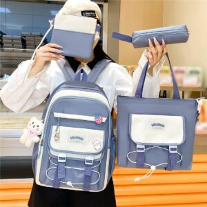 LsdgFriday 4Pcs Cute Backpack Combo Set Kawaii School Aesthetic Backpack School Bag Set with Bear Pendant Pins Accessories for Girls Teen Back to School