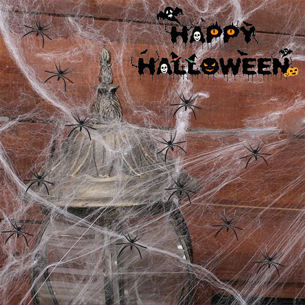 Spider Webs Halloween Decorations,650 Sqft Spider Webs with 40 Fake Spiders,Stretchable Cobwebs for Indoor/Outdoor Scary Atmosphere,Parties,Haunted Houses Spooky Window Home Outside Garden Tree Yard