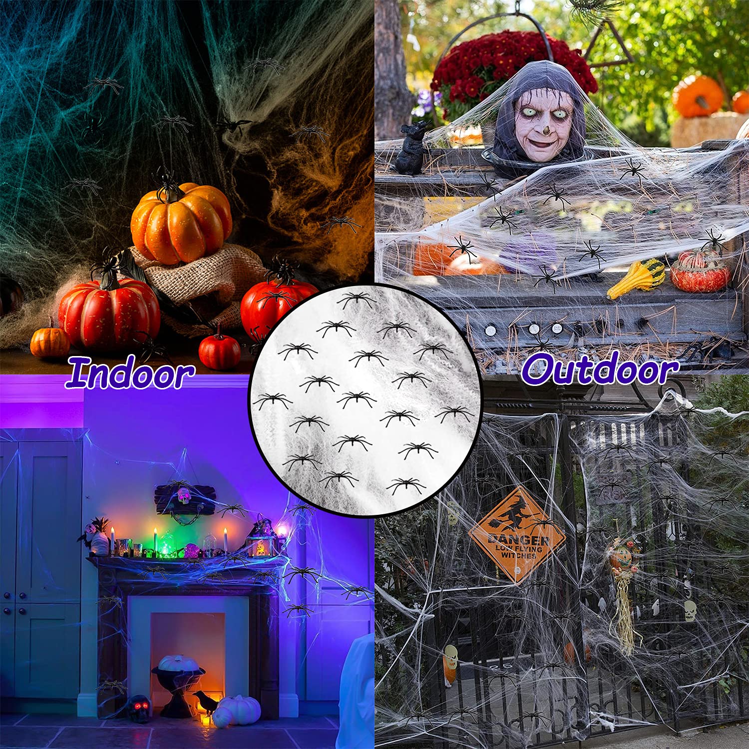 Spider Webs Halloween Decorations,650 Sqft Spider Webs with 40 Fake Spiders,Stretchable Cobwebs for Indoor/Outdoor Scary Atmosphere,Parties,Haunted Houses Spooky Window Home Outside Garden Tree Yard