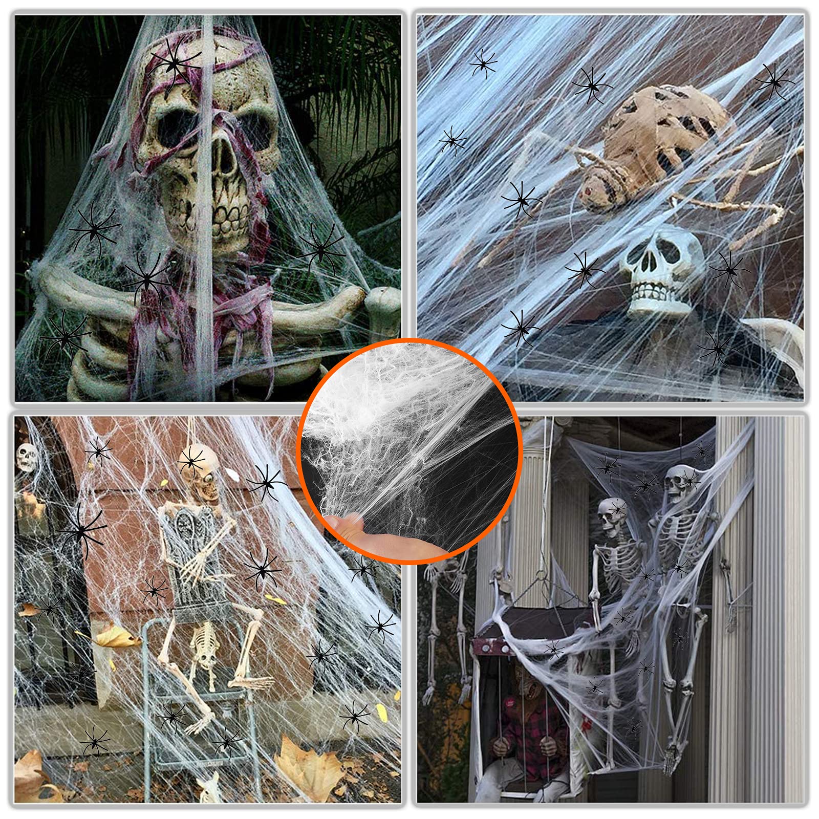 Spider Webs Halloween Decorations,650 Sqft Spider Webs with 40 Fake Spiders,Stretchable Cobwebs for Indoor/Outdoor Scary Atmosphere,Parties,Haunted Houses Spooky Window Home Outside Garden Tree Yard