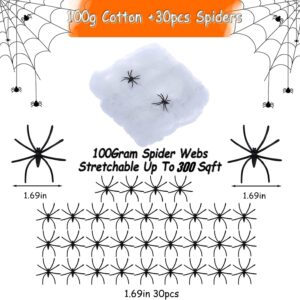 Spider Webs Halloween Decorations,300Sqft Spider Webs with30 Fake Spiders,Stretchable DIY Cobwebs for Indoor/Outdoor Scary Atmosphere,Outside Garden Window Yard Tree home office Parties,Haunted Houses