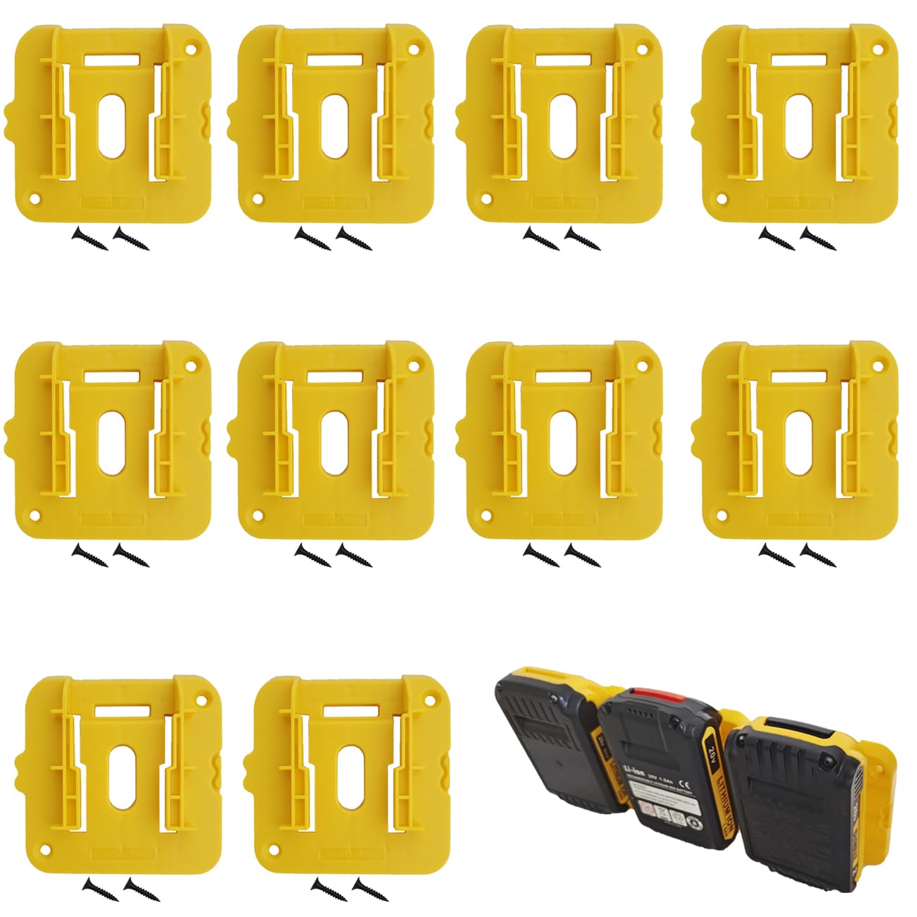 SKCMOX Plastic Battery Holders Mount Fit for Dewalt 20V 60V Battery DCB200 DCB201 DCB202 DCB203 DCB204 DCB205 DCB206 DCB208 10PCS