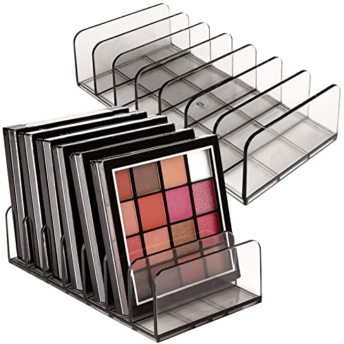 Cenbee Makeup Palette Organizer(2 Pack)Acrylic Eyeshadow Palette Pallet,7 Sectons BPA-Free Divided Make Up Blush,Contour Storage Holder Cosmetic Eye Shadow Display Stand Clear Rack Vanity Holder(Grey)