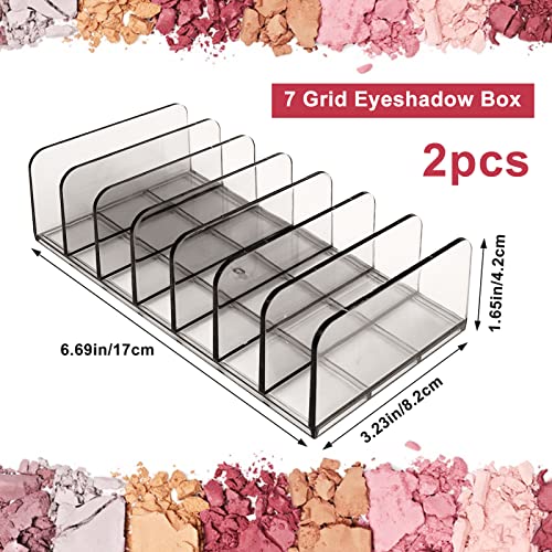 Cenbee Makeup Palette Organizer(2 Pack)Acrylic Eyeshadow Palette Pallet,7 Sectons BPA-Free Divided Make Up Blush,Contour Storage Holder Cosmetic Eye Shadow Display Stand Clear Rack Vanity Holder(Grey)