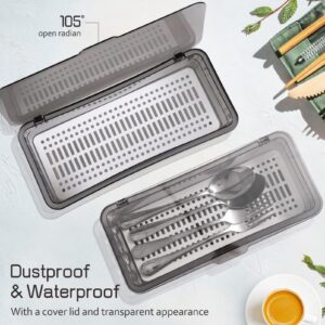 DOITOOL 3Pcs Flatware Tray with Lid Kitchen Cutlery and Utensil Drawer Organizer Silverware Countertop Storage Container (Black)