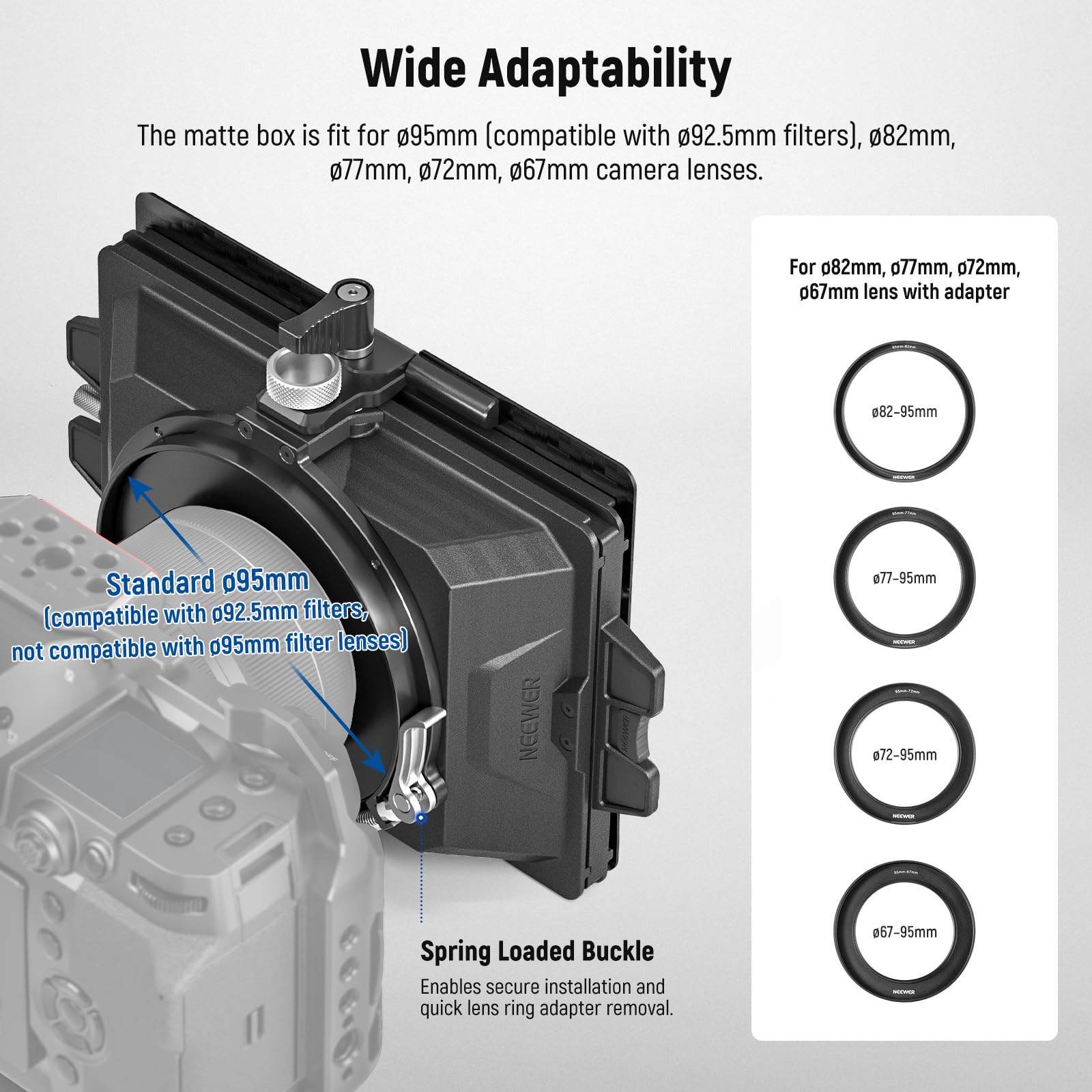 NEEWER Mini Matte Box with Two 4"x5.65" Filter Trays, Carbon Fiber Flag, 4 Circular Lens Ring Adapters (67/72/77/82mm), Compatible with SmallRig Accessory Compatible with K&F NISI TIFFEN Filter, PG002