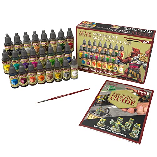 The Army Painter Speedpaint Most Wanted Set 2.0-24x18ml Speed Model Paint Kit Pre Loaded with Mixing Balls and 1 Brush- Base, and 1 Painting Guide - Model Paint Set for Plastic Models